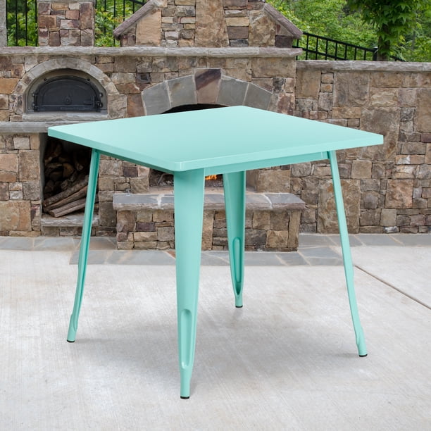 Flash Furniture Commercial Grade 31.5" Square Mint Green Metal Indoor ...