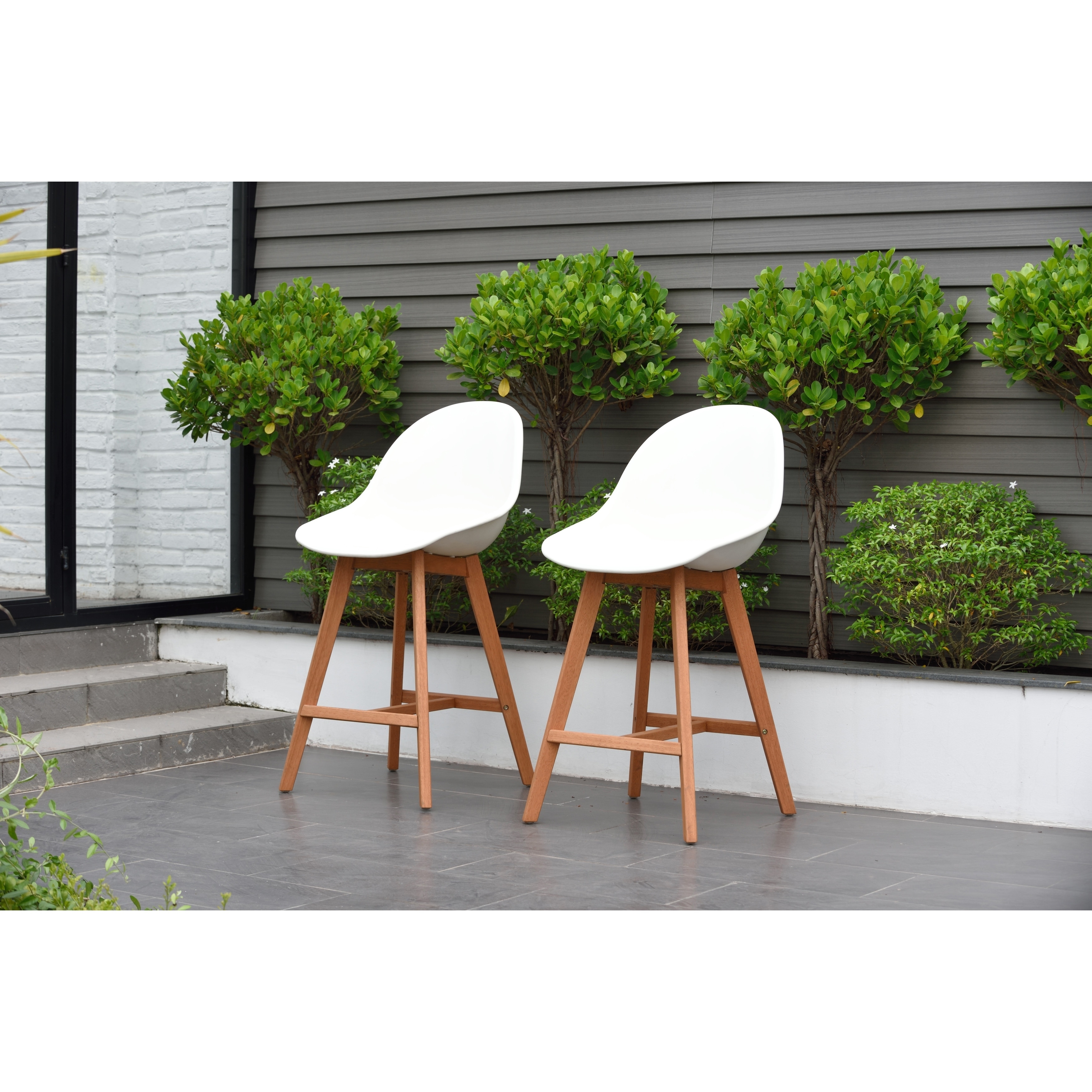 Amazonia Hawaii Patio Bar Sidestool (Set of 2), Dark Eucalyptus Wood ...
