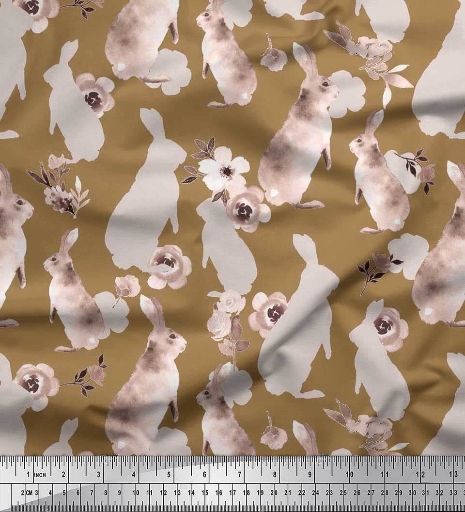 Soimoi Satin Silk Fabric Floral & Rabbit Kids Print Fabric by Yard 42 ...