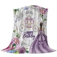 Happy Birthday Fleece Throw Blanket Watercolor Purple Floral Butterfly ...