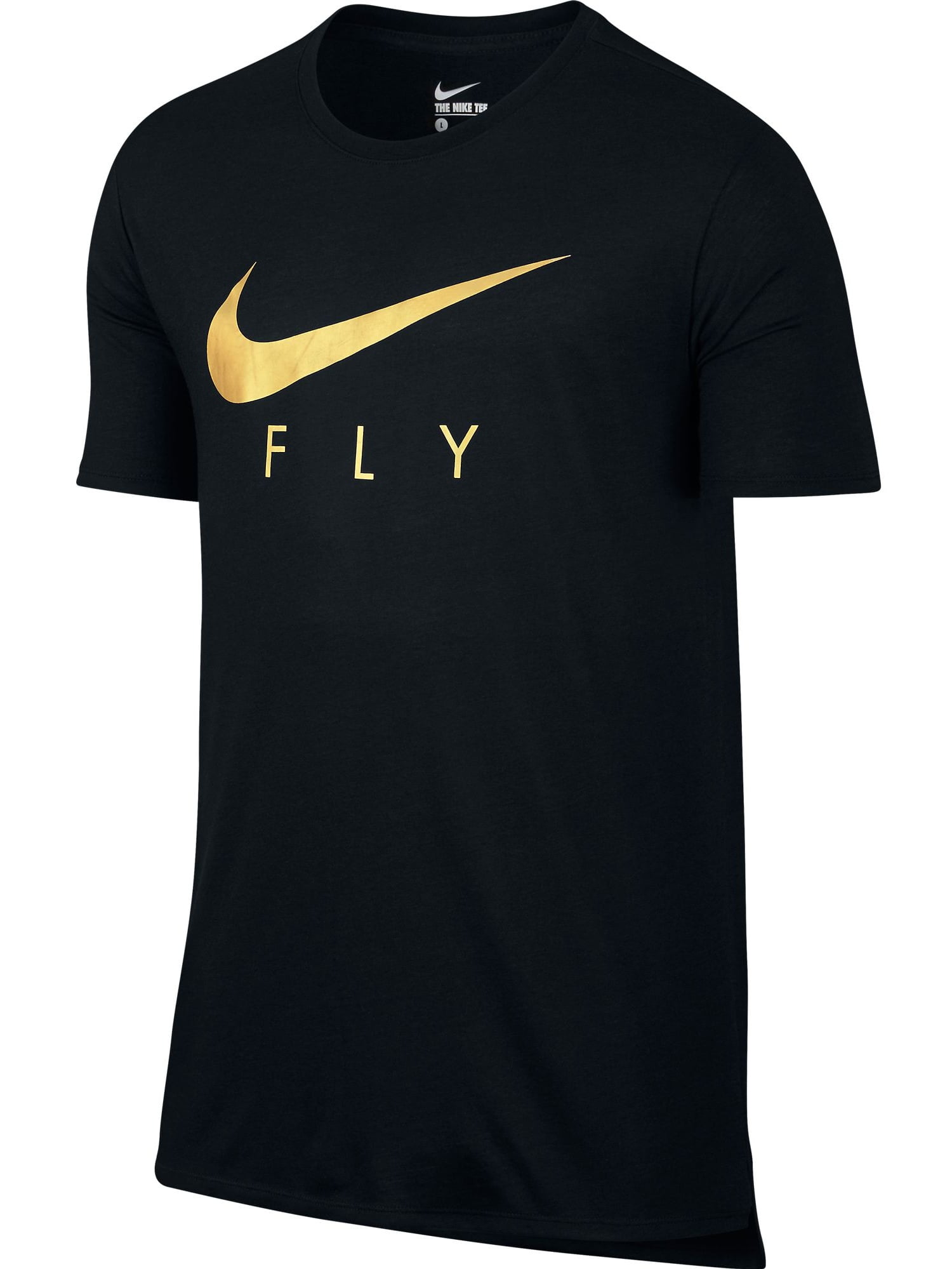 Nike Swoosh Logo Printed Fly Drop Tail Men's T-Shirt Black/Gold 806879 ...