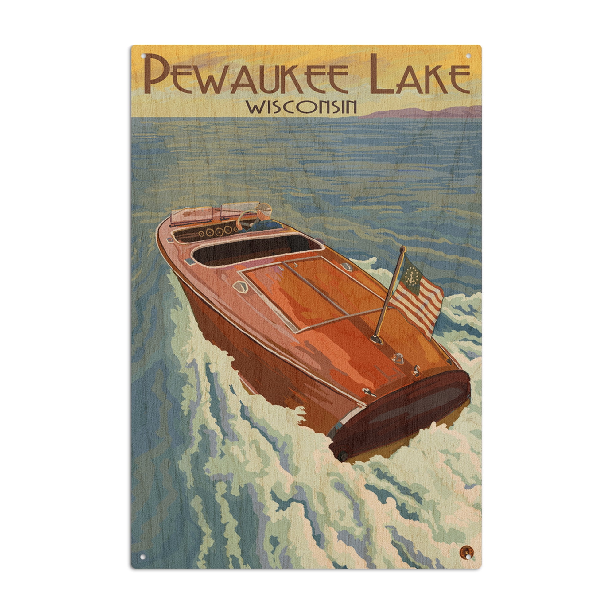 Wooden Boat, Pewaukee Lake, Wisconsin Birch Wood Wall Sign (6x9 Rustic ...