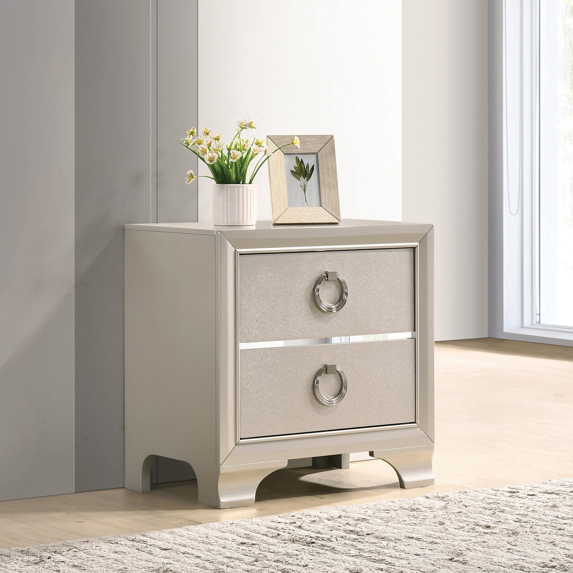 Salford 2-drawer Nightstand Metallic Sterling - Walmart.com