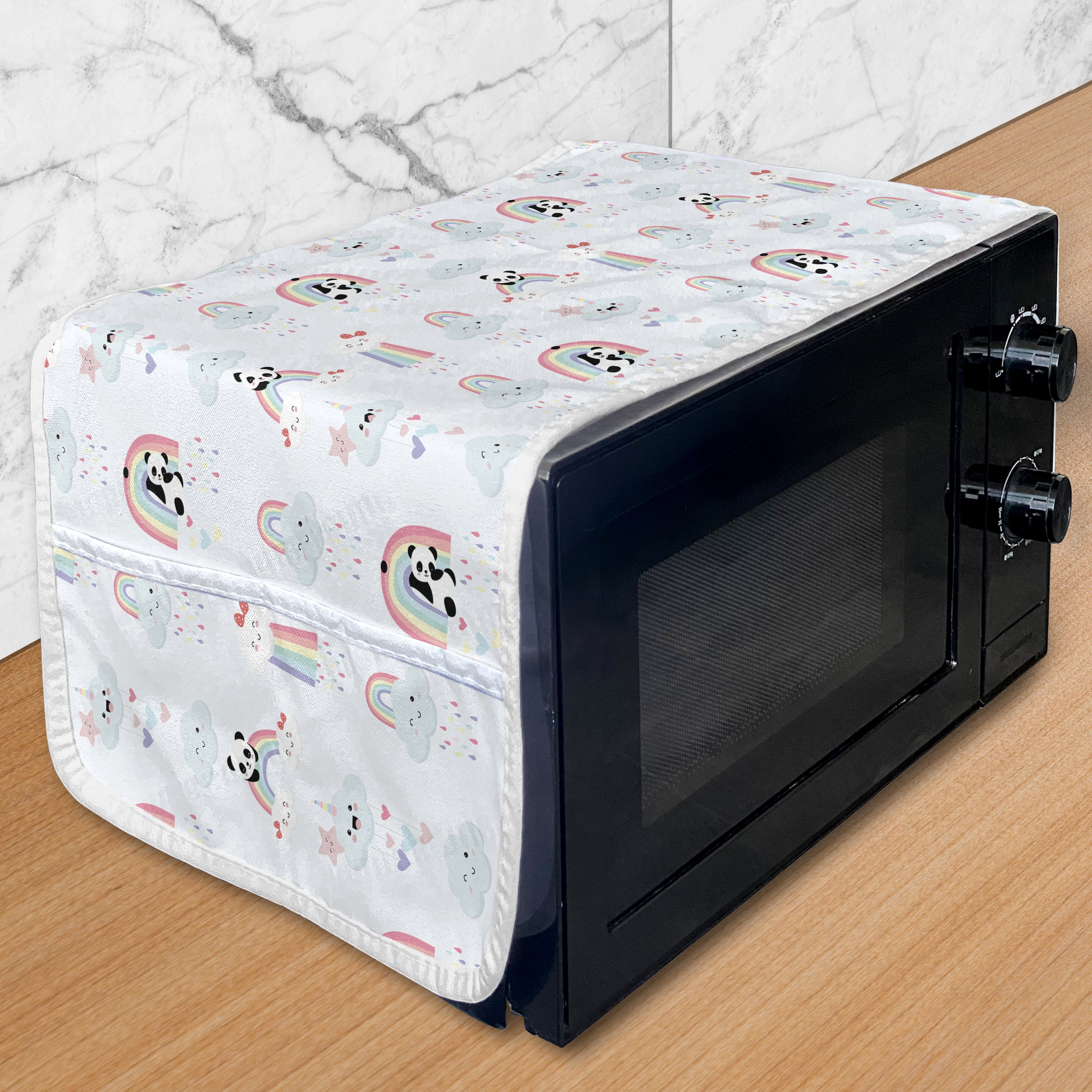 Panda Microwave Oven Cover, Doodle Style Cheerful Time Characters ...