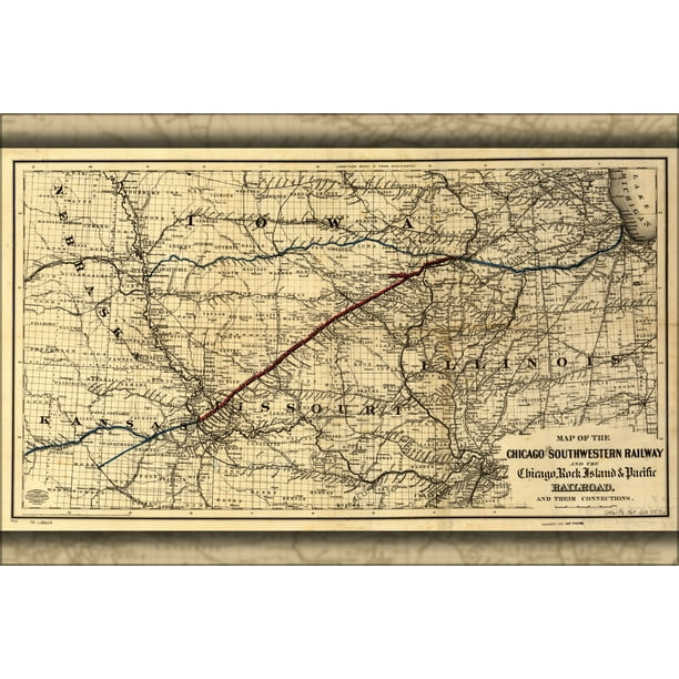 24"x36" Gallery Poster, Map of the Chicago and Southwestern Railroad ...