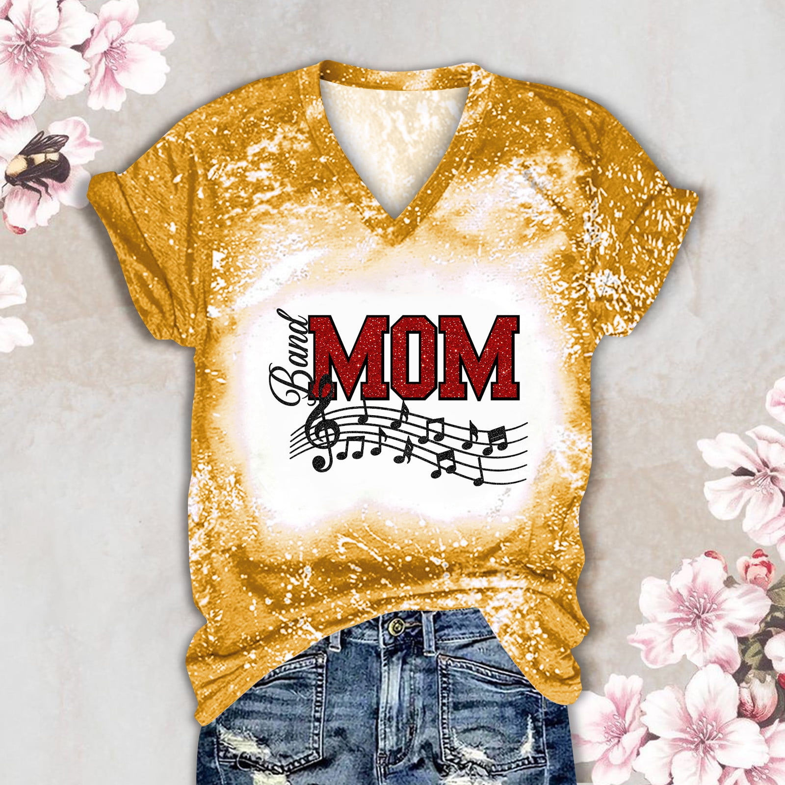 EQWLJWE Proud Band Mom Leopard Marching Band Mom Music Notes Mother T ...
