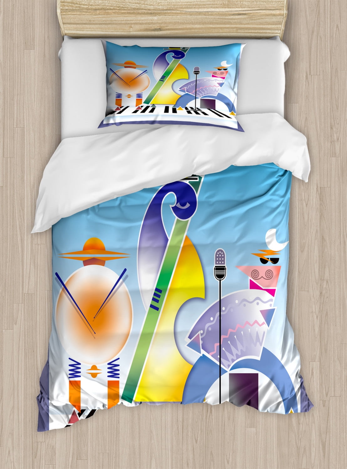 Music Duvet Cover Set Twin Size, Abstract Band of Geometric Shapes ...