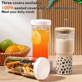 24 oz Glass Mason Jar Cups with Bamboo Lids and Straws, Dishwasher Safe ...