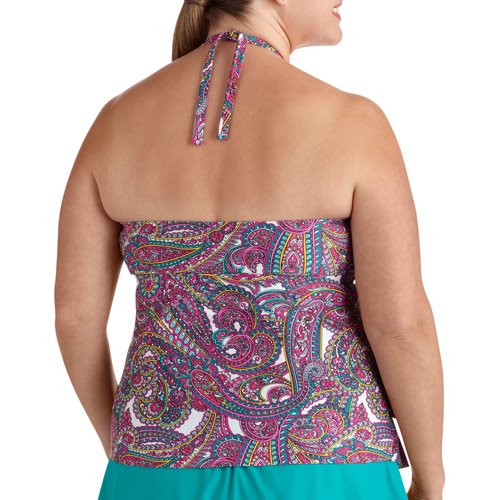 Fashion Womens Plus Size Tiered Ruffle Halter Tankini Top With Bra