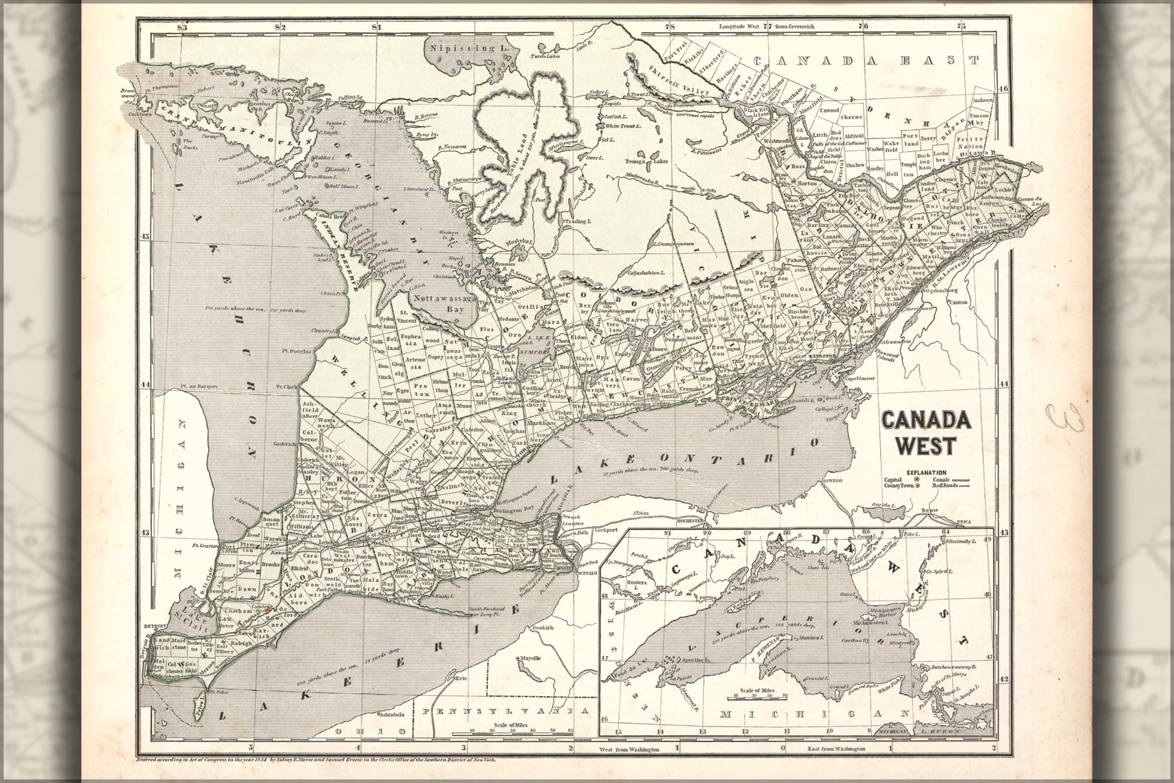 24"x36" Gallery Poster, map of Canada West 1842 - Walmart.com