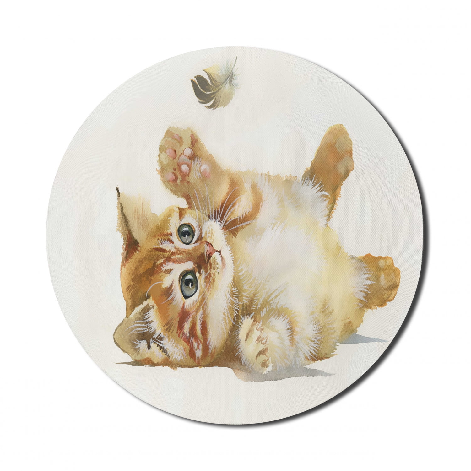 Animal Mouse Pad for Computers, Cat Playing with Feather in Watercolors ...