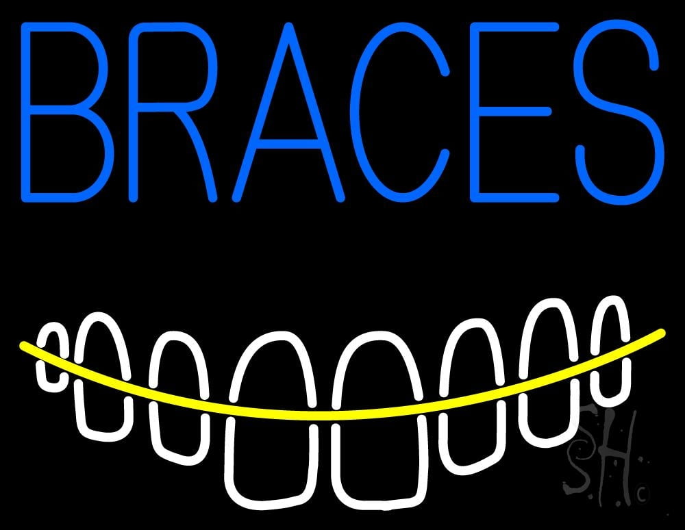 Braces With Teeth LED Neon Sign 15 x 19 - inches, Black Square Cut ...
