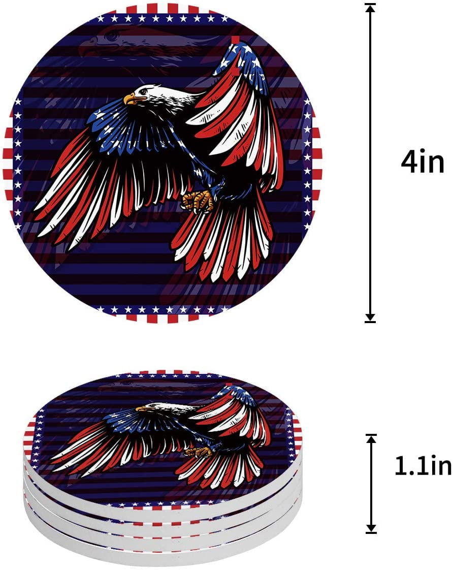FMSHPON Independence Day American Flag Set of 6 Round Coaster for ...
