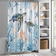 Blue Coastal Ocean Fabric Shower Curtain Sea Turtle Coral Washable ...