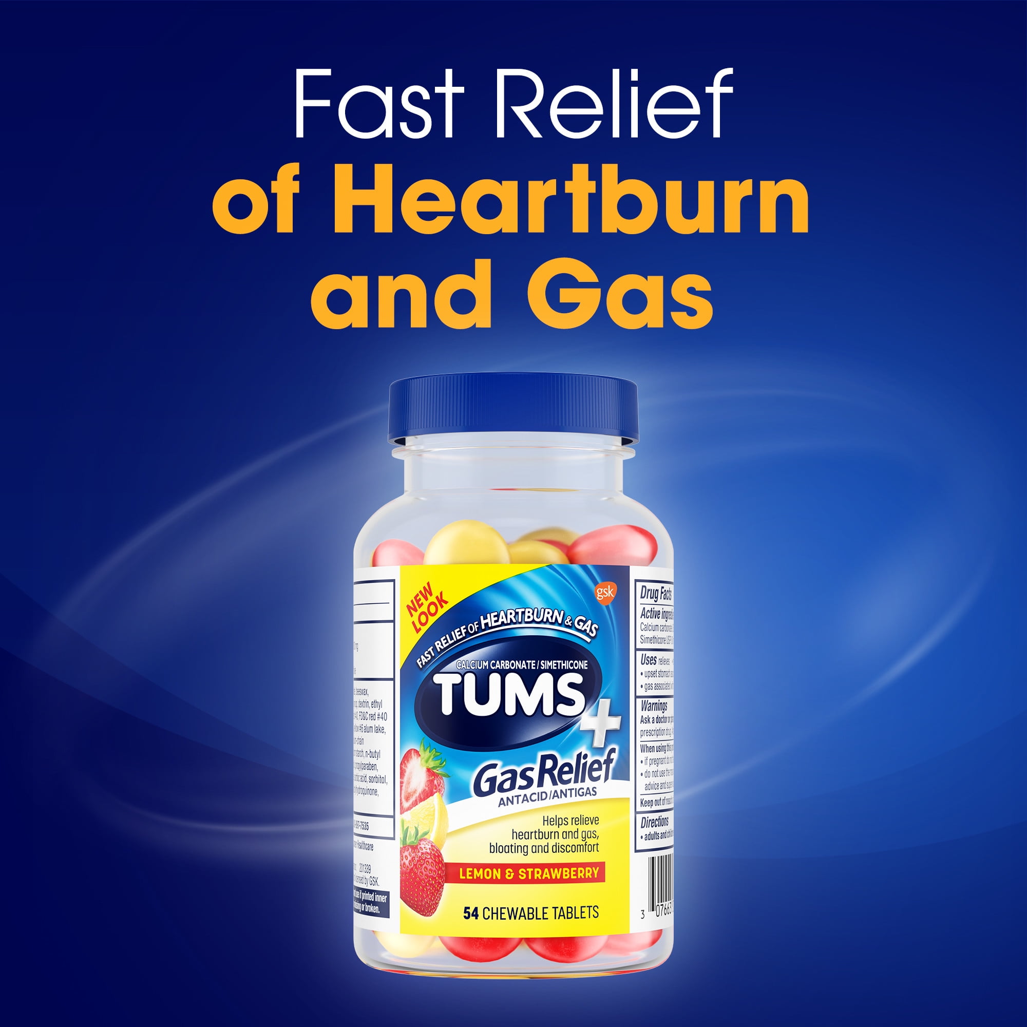 Tums+ Gas Relief, Chewy Bites Chewable Antacid Tablets, Lemon ...
