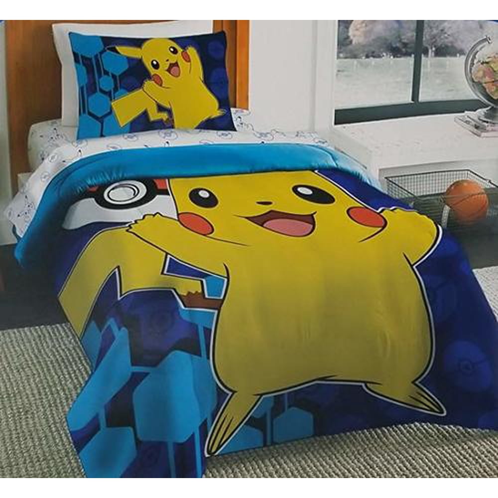Pokemon Pikachu Twin Single Comforter & Sheets, 4 Piece Bed In A Bag ...