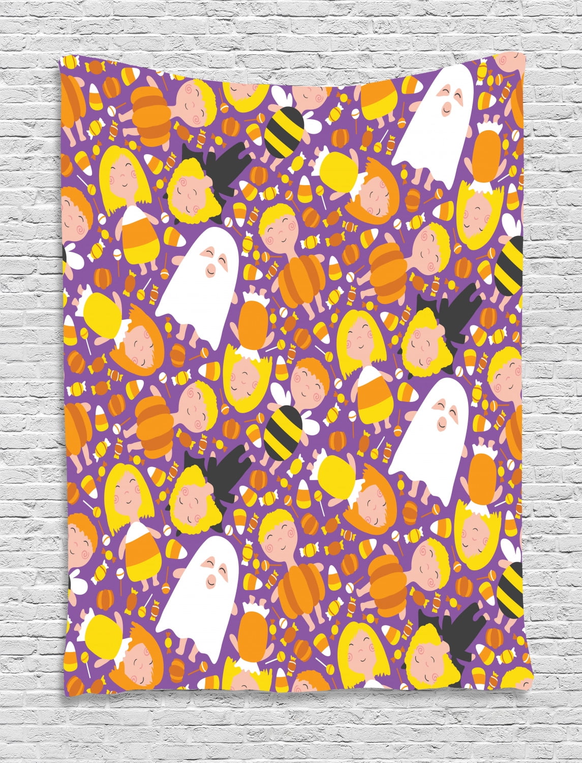 Ghost Tapestry, Cheerful Kids in Different Halloween Costumes Happy Fun ...