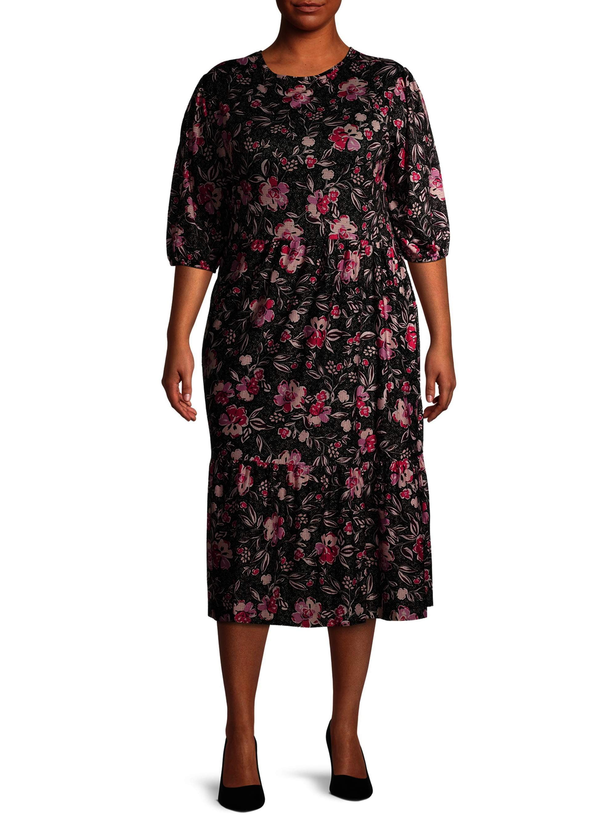 Terra And Sky Terra And Sky Womens Plus Size Long Sleeve Smocked Bodice