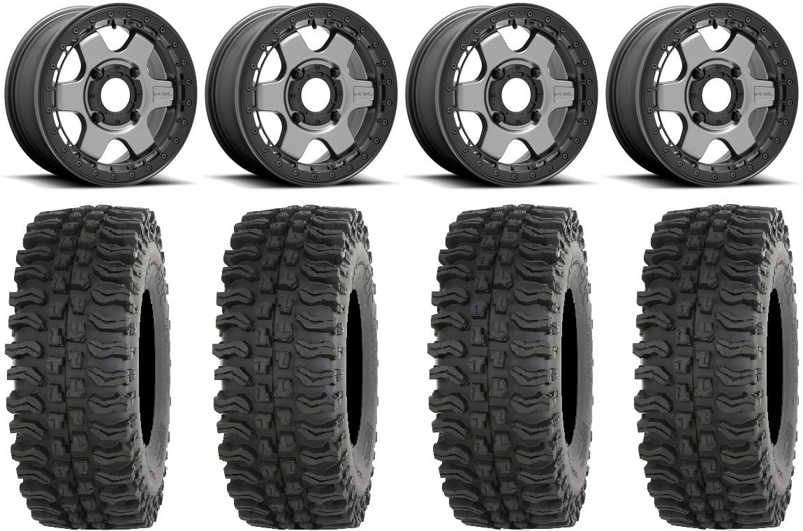 Fuel Block Beadlock 15" Wheels Gunmetal 35" BDC Tires Can-Am Maverick ...