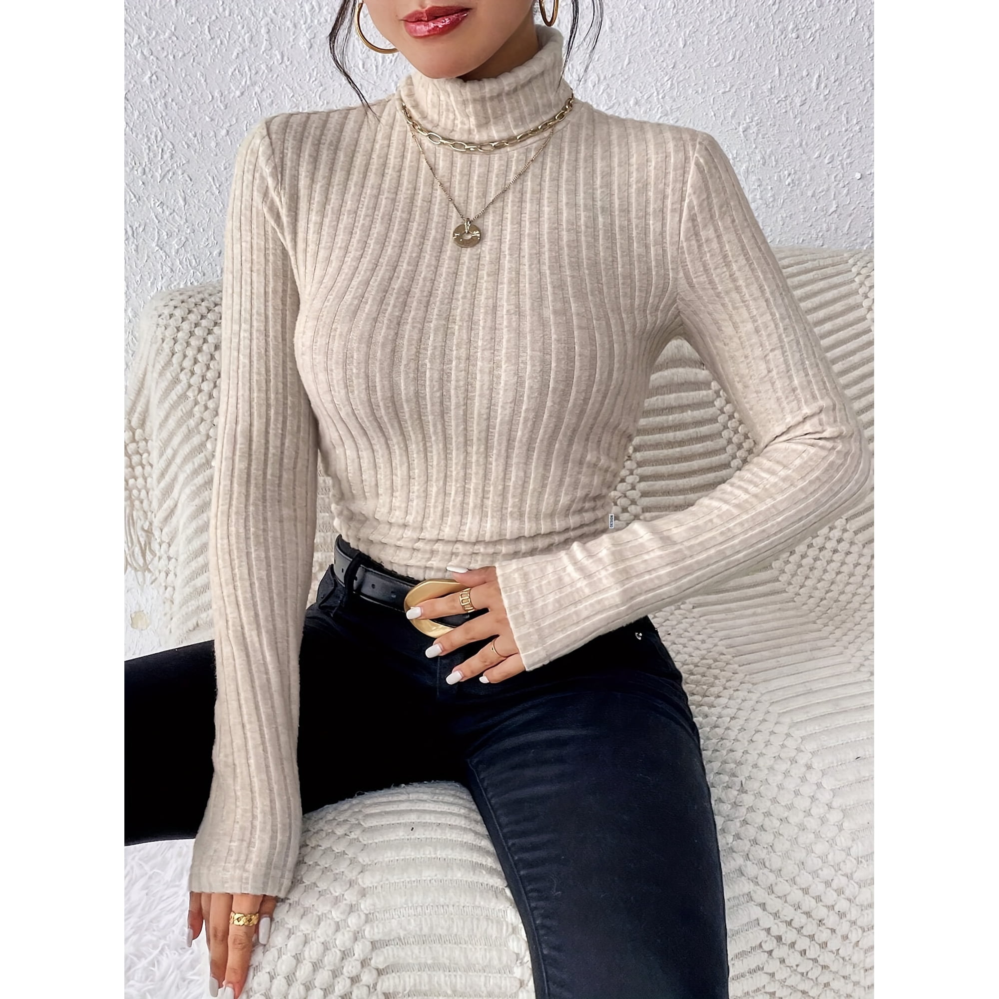 Click here for Yyfashion Turtle Neck Sweater Elegant Solid Color... prices