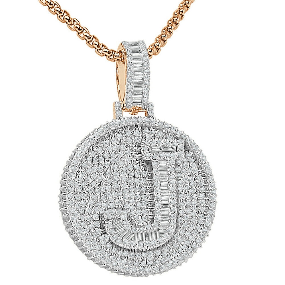 3D Baguette Round Bezel Rose Gold Initial Letter J Alphabet Charm ...