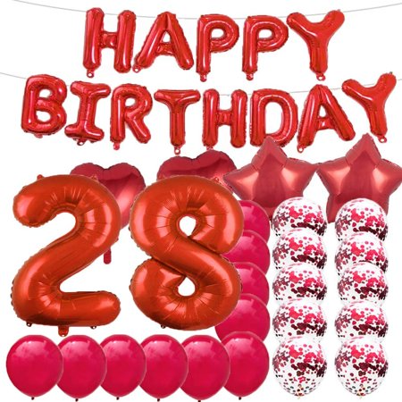 Sweet 28th Birthday Decorations Party Supplies,Red Number 28 Balloons ...