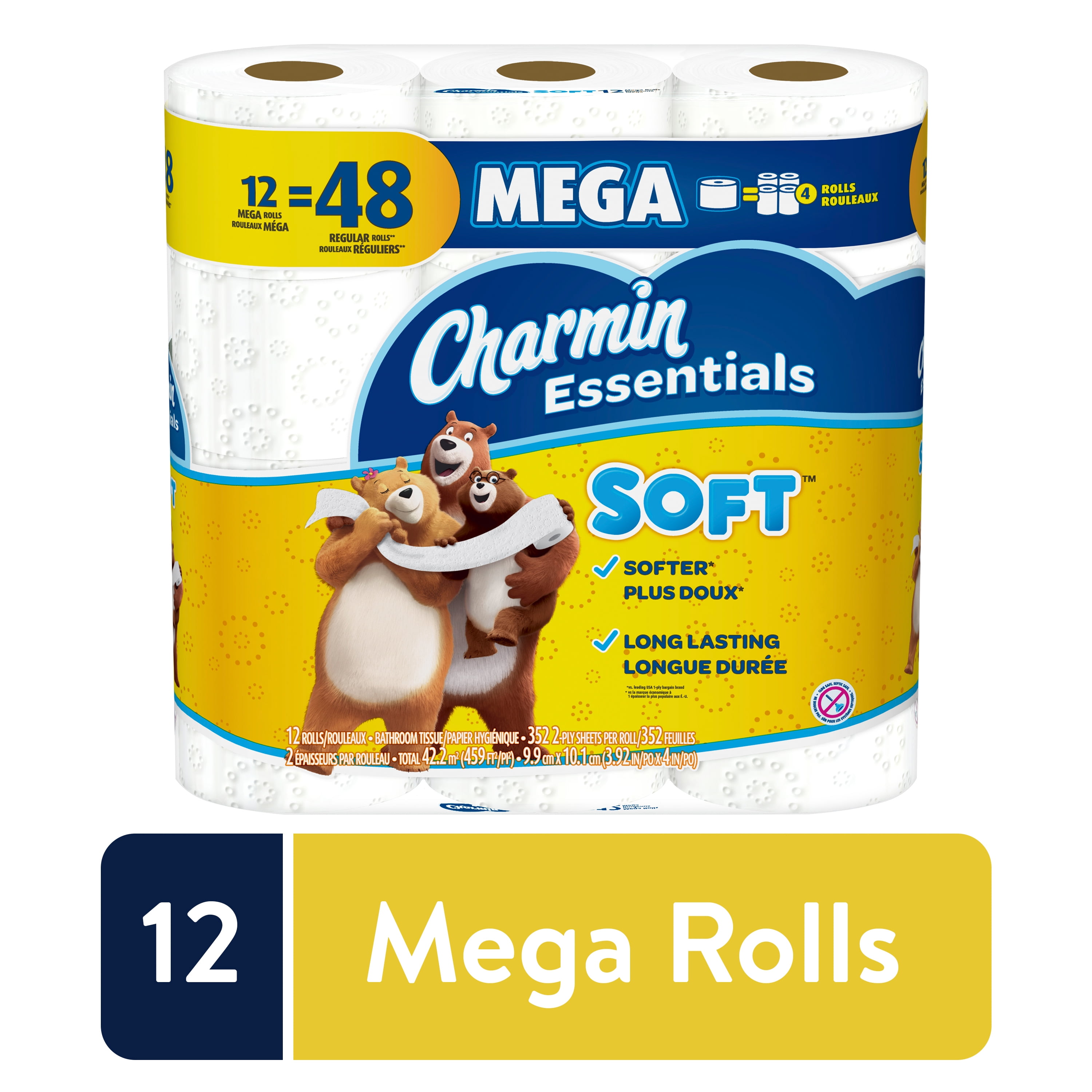 Charmin Essentials Soft Toilet Paper, 12 Mega Rolls - Walmart.com