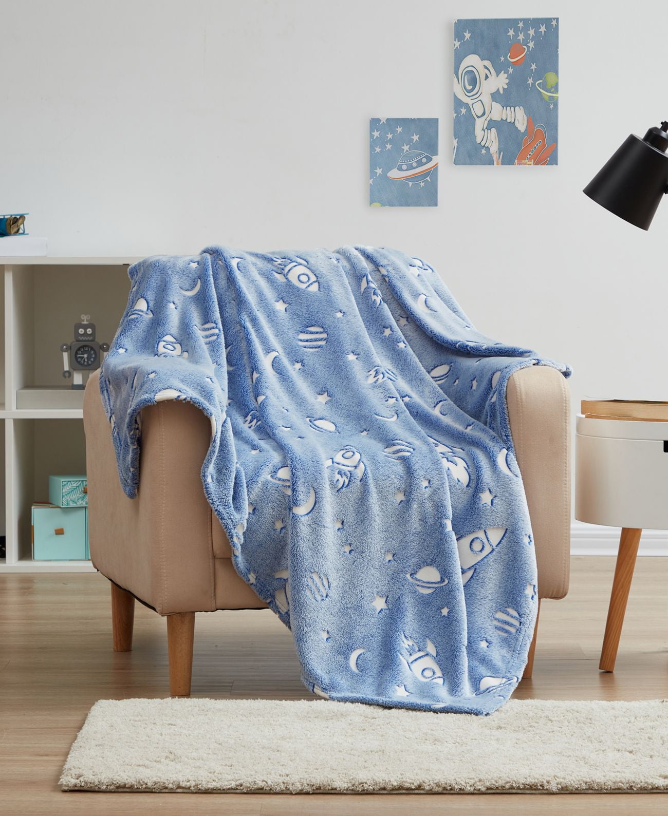 Olivia & Finn Space Glow in the Dark Throw Bedding, Blue, 50X60 ...