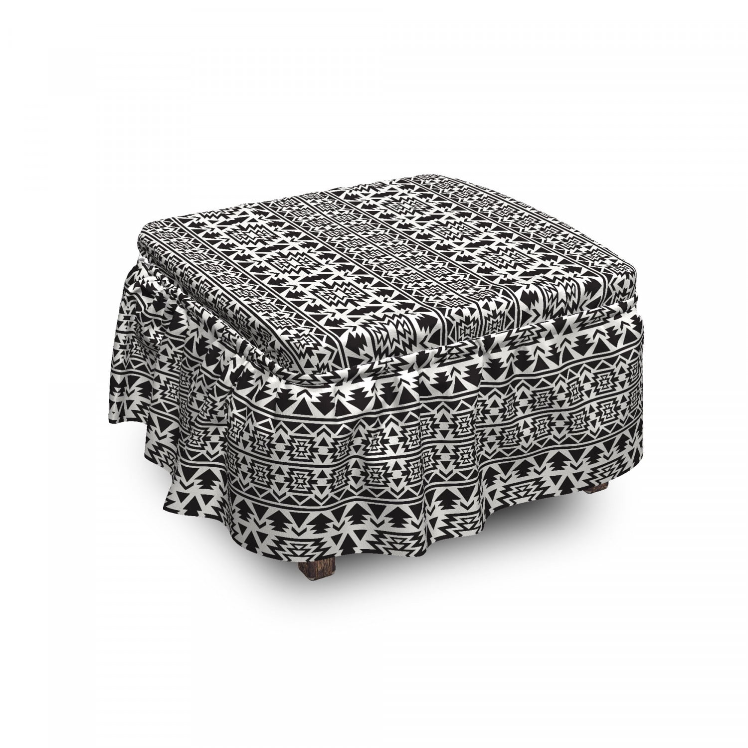 Black and White Ottoman Cover, Folk Mexican, 2 Piece Slipcover Set with ...