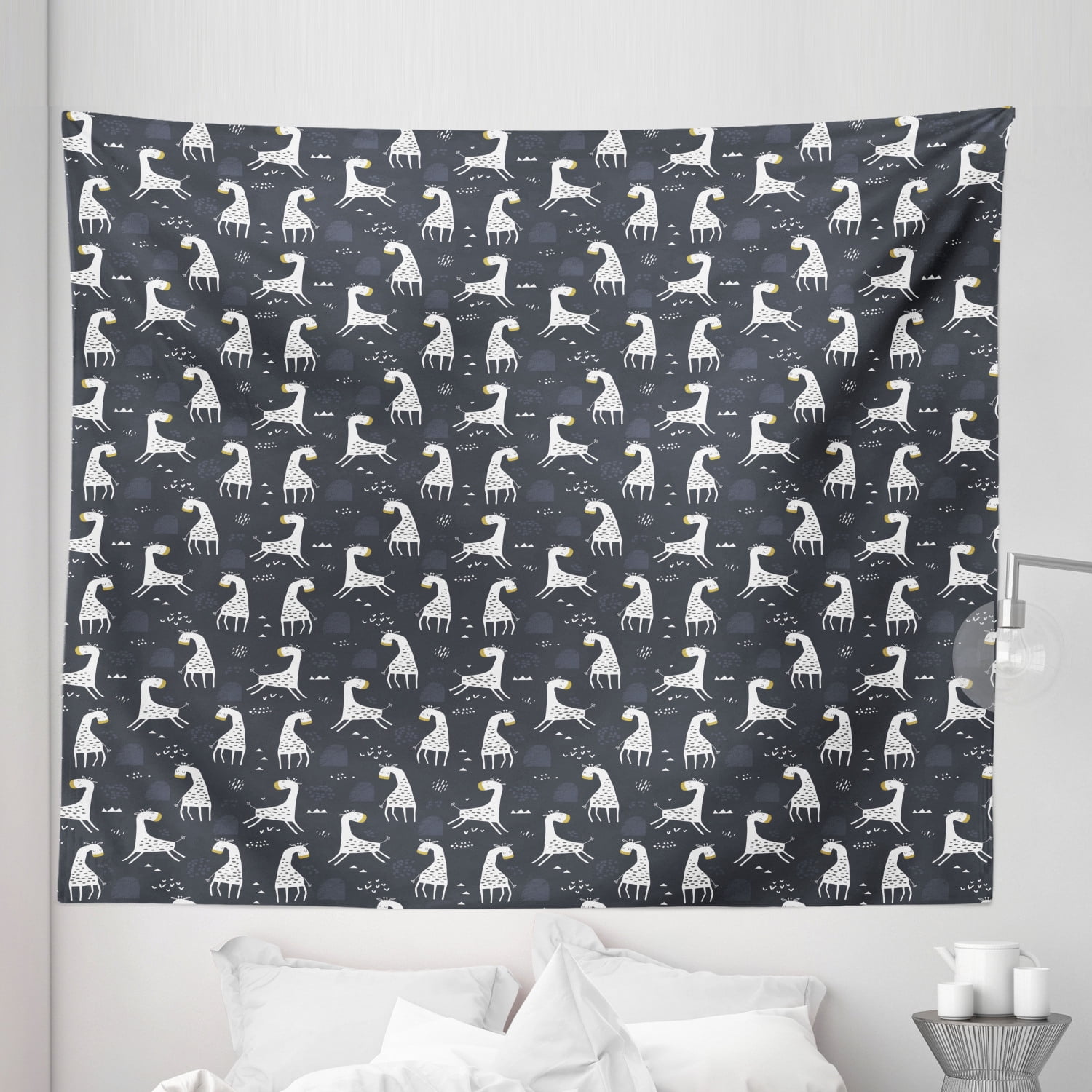Scandinavian Tapestry, Cartoon Simplistic Giraffes Creative Composition ...