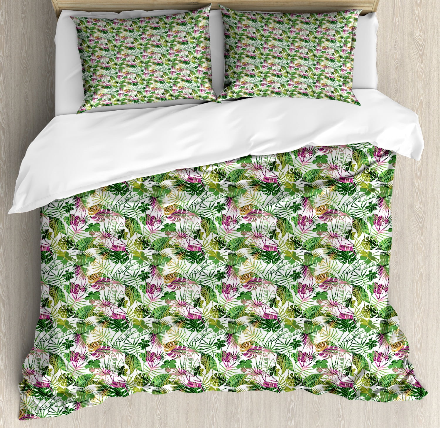 Tropical Duvet Cover Set Queen Size, Exotic with Plants of Hawaiian ...