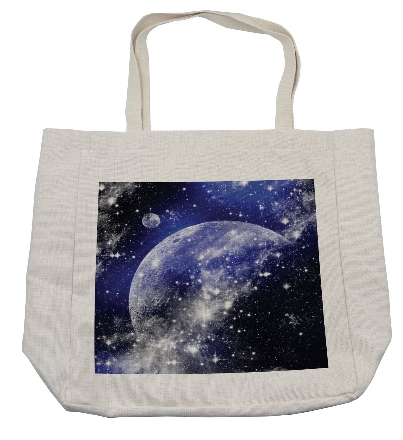 Space Shopping Bag, Galaxy Nebula Full Moon Phase Starry Night Sky ...