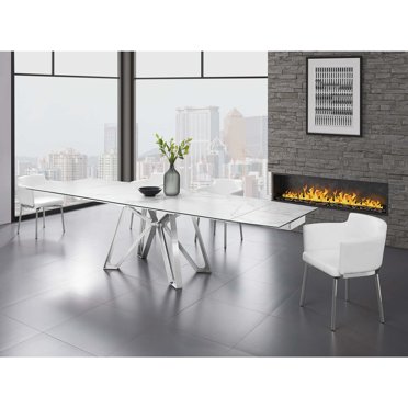 Genuine White Marble Rectangular Dining Table with Silver Stainless ...