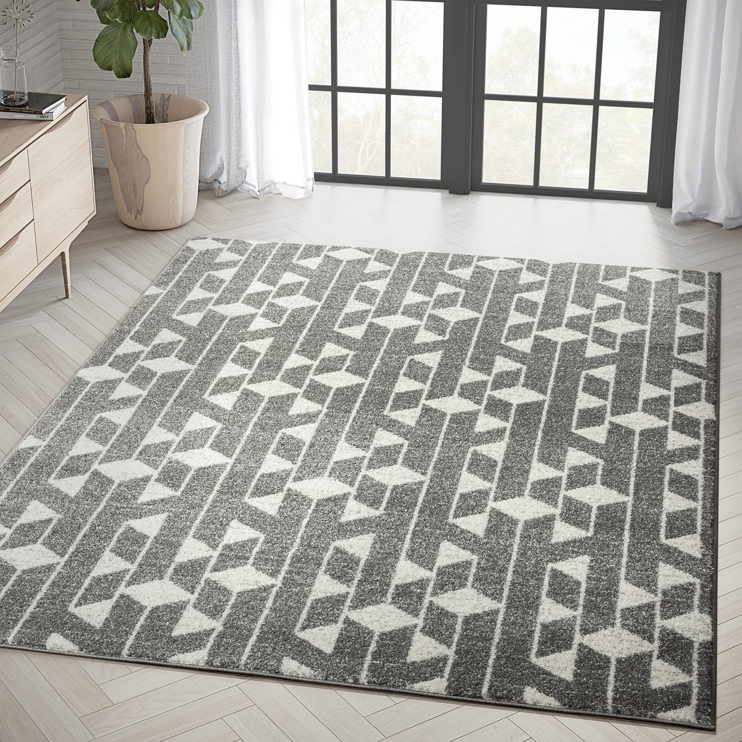 Abani Casa Collection Grey Cream 8' x 10'Abstract Modern Rug - Walmart.com