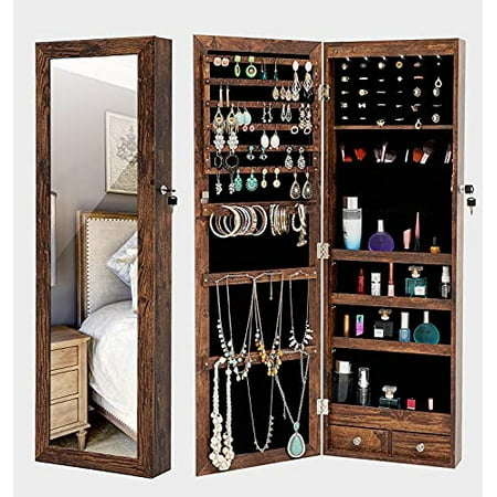 YOKUKINA Jewelry Mirror Cabinet, Large Storage Organizer w/ LED Light ...