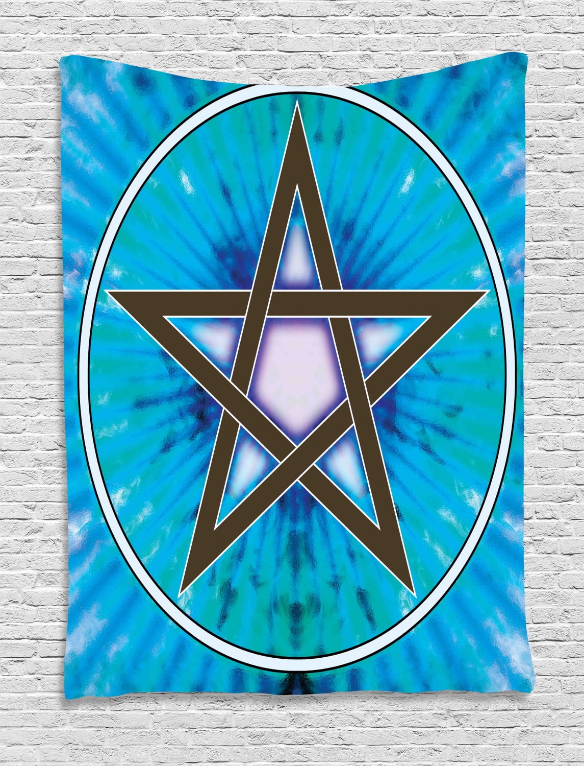 Pentacle Tapestry, Interlaced Pentagram Star Framed by Circular Shape ...