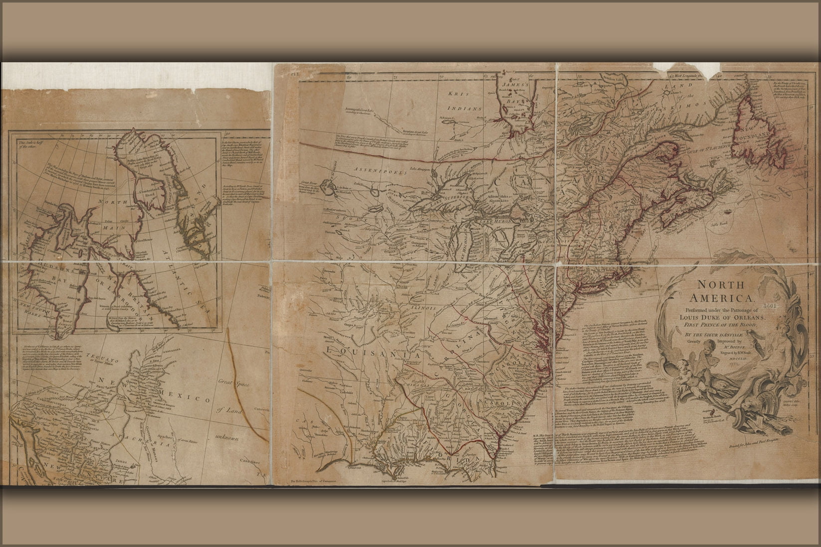 24"x36" Gallery Poster, 1752 map of north america united states mexico ...