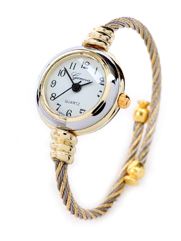 Two Tone Gold Silver Cable Band Ladies Bangle Watch - Walmart.com