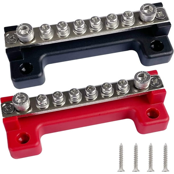 6 Terminals Bus Bar, 4" Power/Ground Distribution Block Brass Battery ...