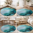 Blue Green Marble Texture Round Rug 5ft Golden Line Pattern Washable ...