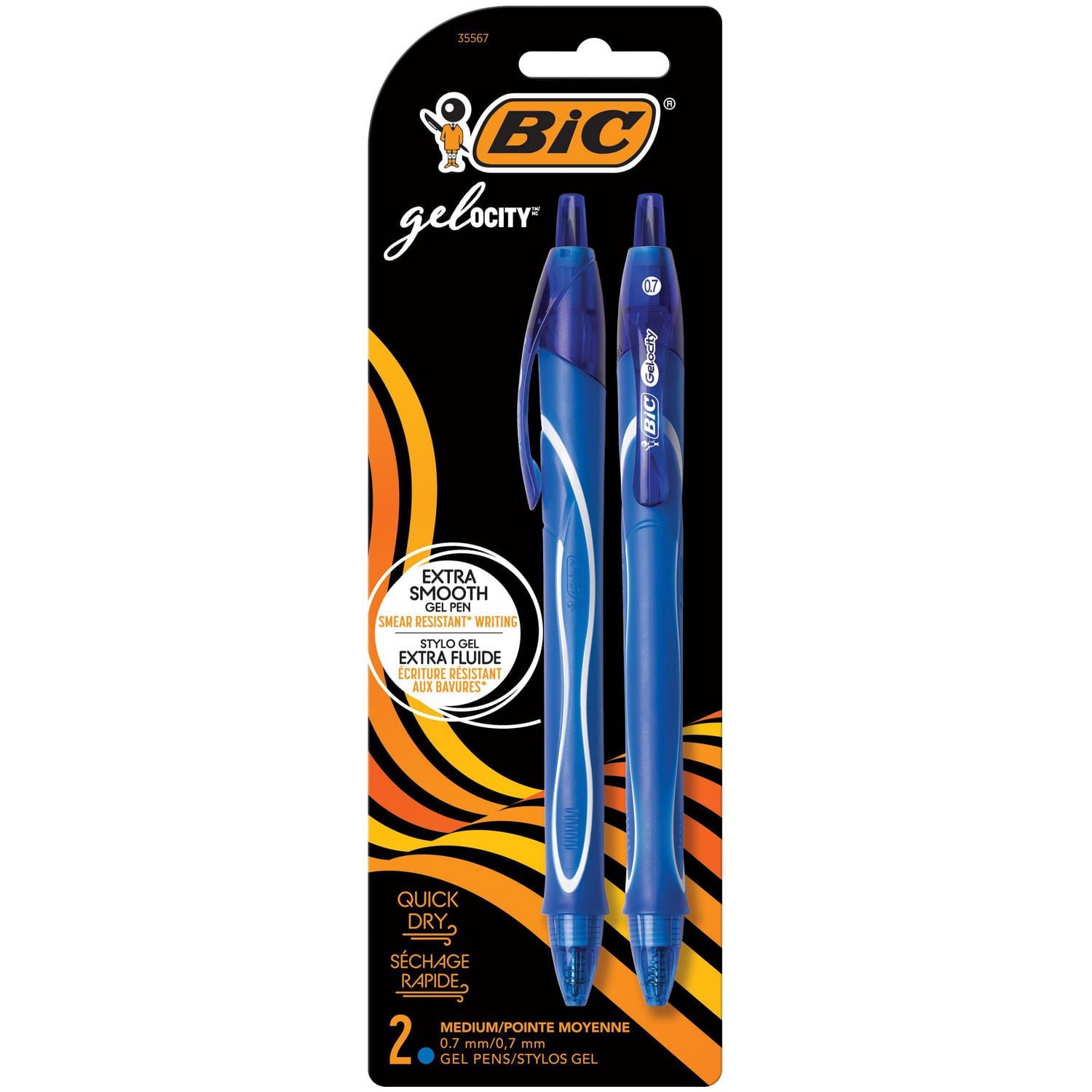BIC Gel-ocity Original Retractable Gel Pen, Medium Point (0.7mm), Blue ...