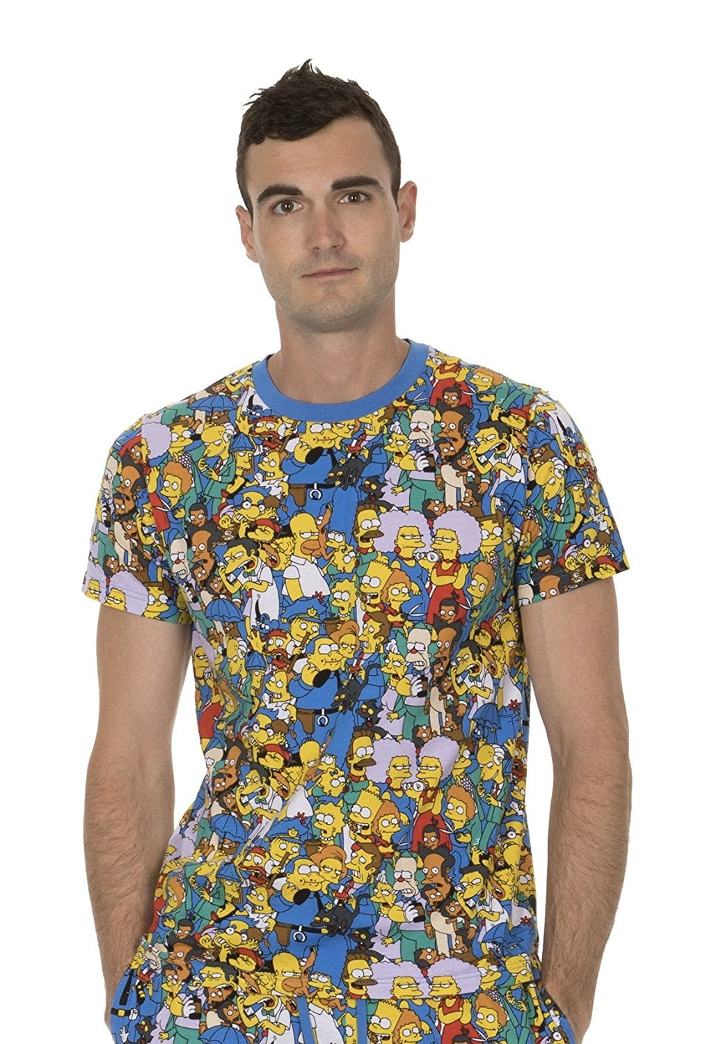 The Simpsons Multi Character Collage Adult Blue T-Shirt - Walmart.com