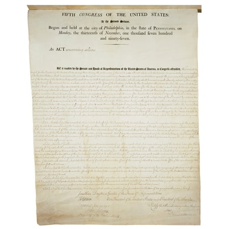 Alien And Sedition Acts Of 1798. Handwritten Document Dated July 6 1798 ...