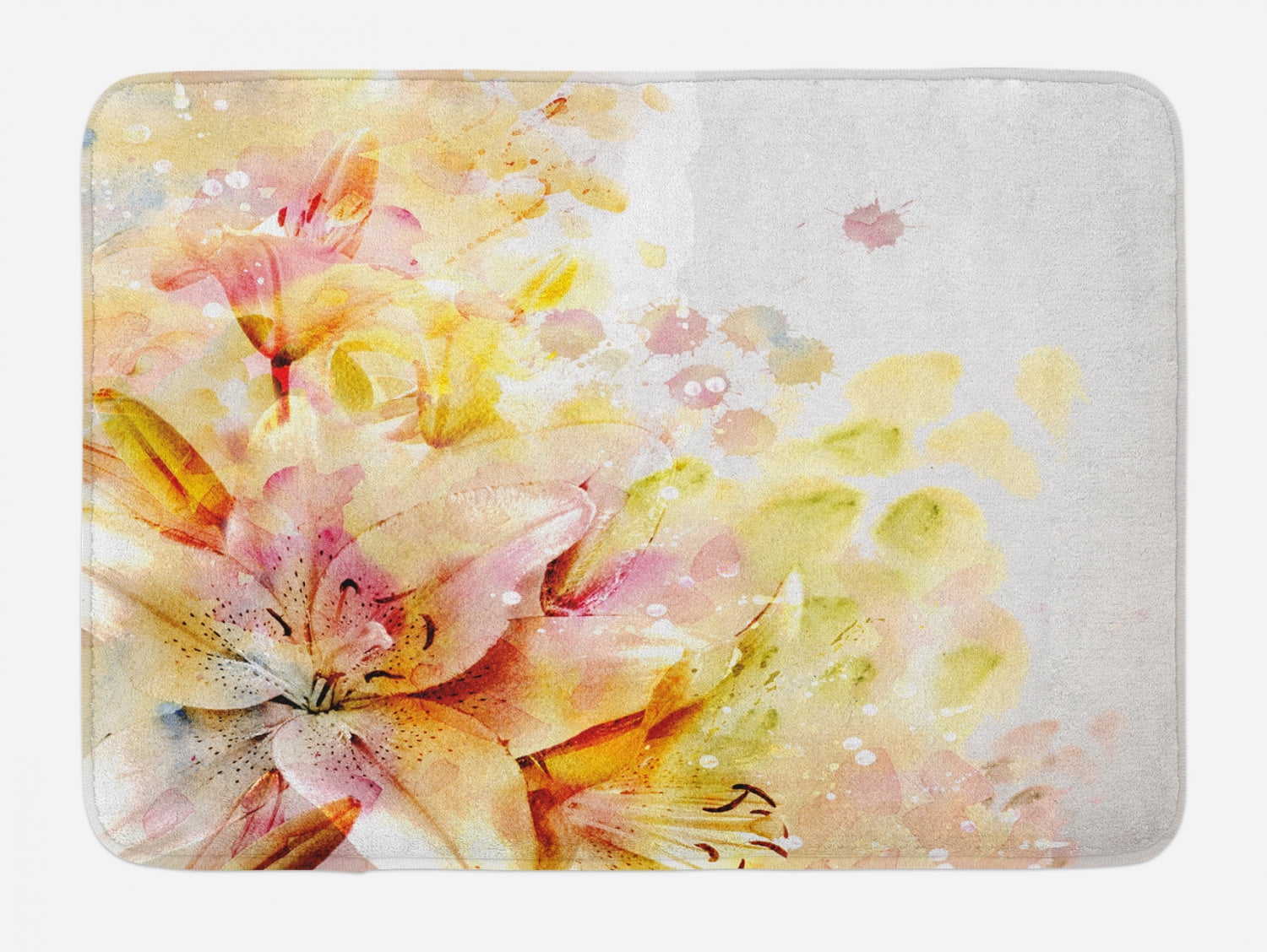 Shabby Chic Bath Mat, Watercolored Lilies Flowers Buds Leaves Colored ...