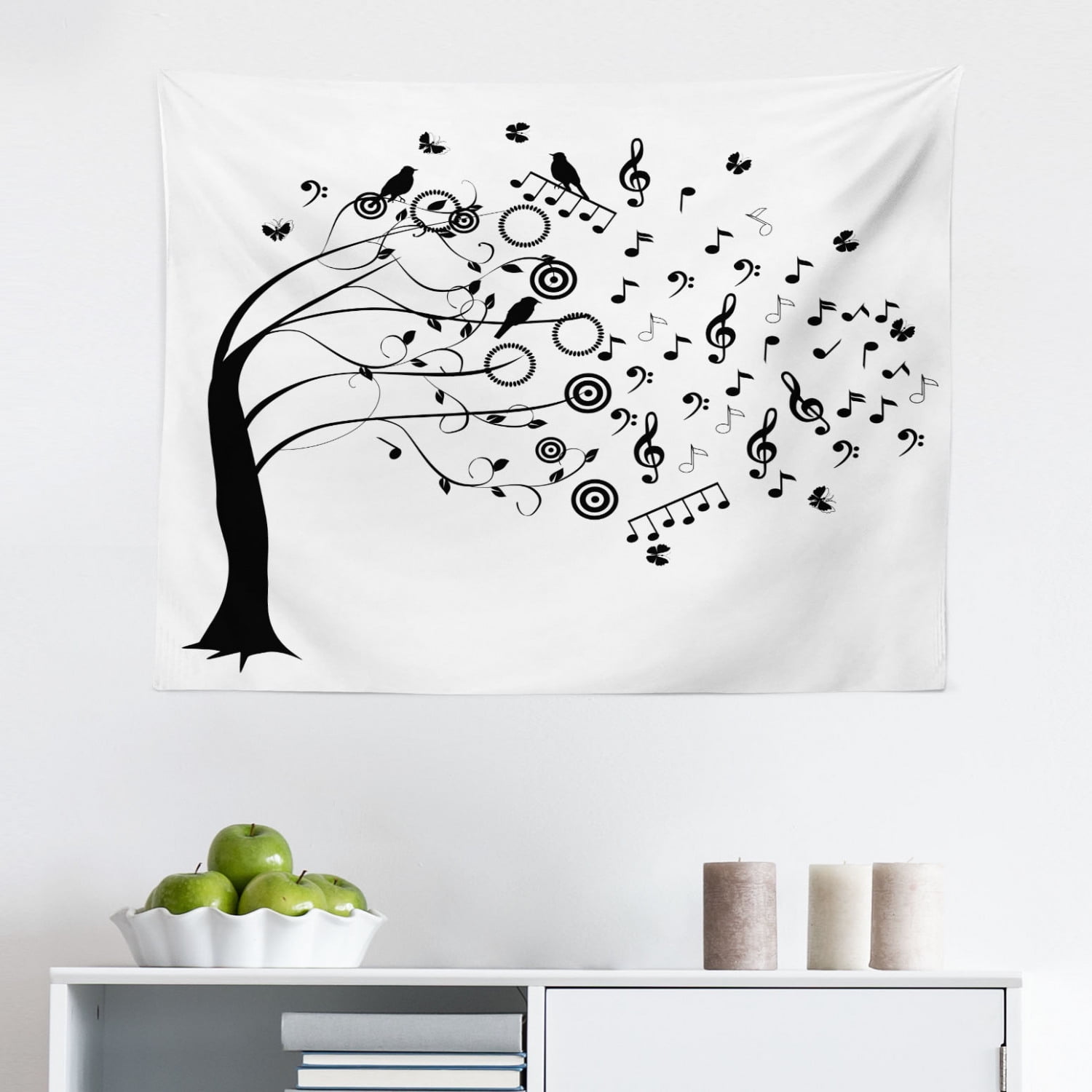 Music Note Tapestry, Romantic Tree with Hearts and Musical Details ...