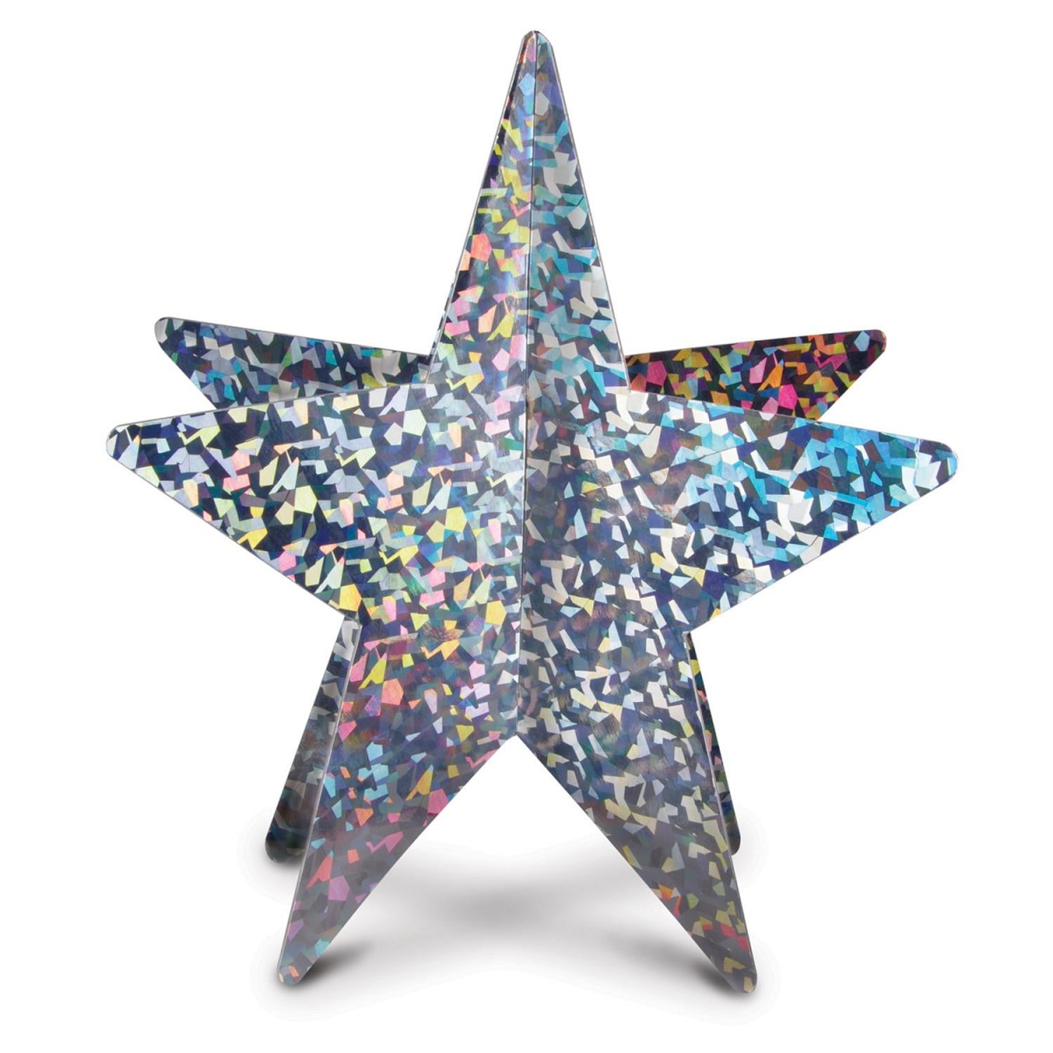 Club Pack of 12 3-D Silver Prismatic Star Table Decoration Centerpieces ...