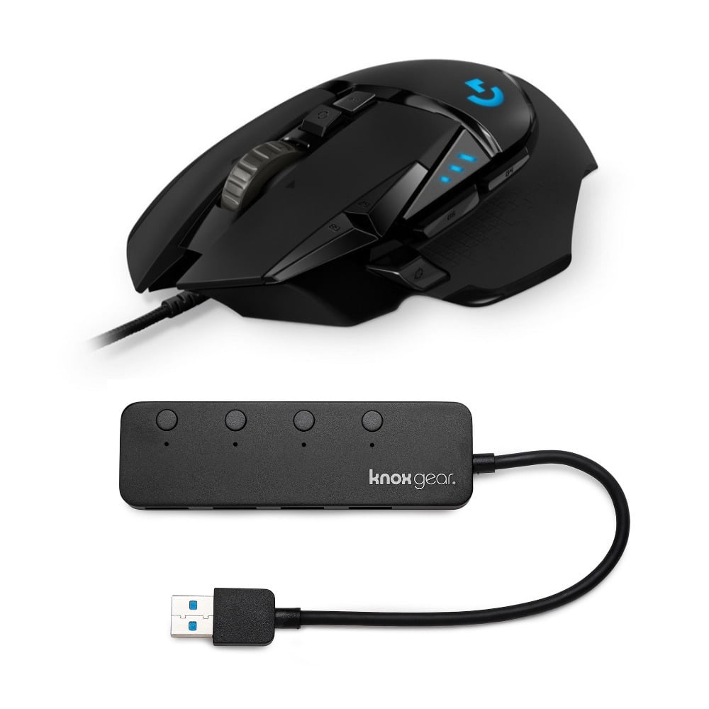 Logitech G502 HERO Wired Gaming Mouse with Knox Gear 3.0 4 Port USB Hub ...