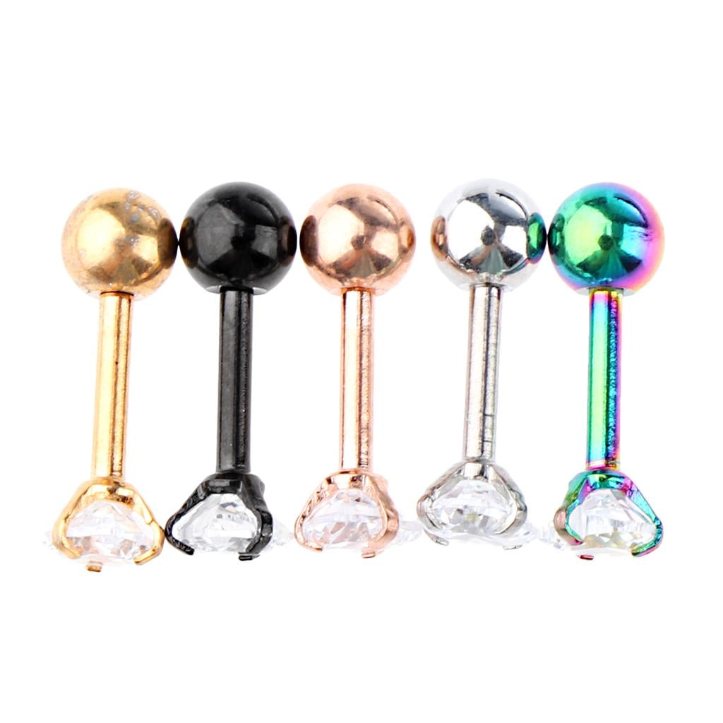 5pcs Stainless Steel Clear Crystal Labret Lip Ear 16g Piercing Round ...
