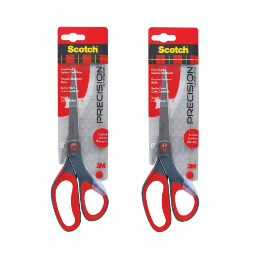 3M Scotch Precision Scissor 8 inch Smooth Cut Fabric Paper Gray Red, 2 ...