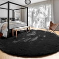 Black Round Rug 6Ft for Bedroom Aesthetic, Fluffy Plush Circle Area ...